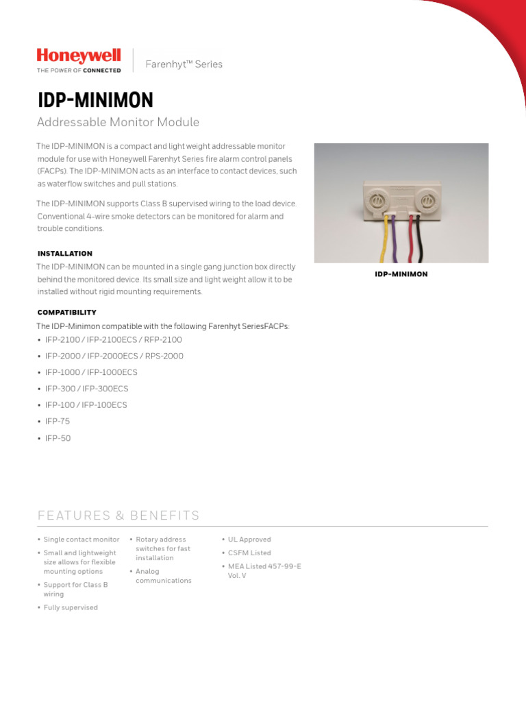 08- Addressable Monitor Module, model IDP-MINIMON | PDF | Electricity ...