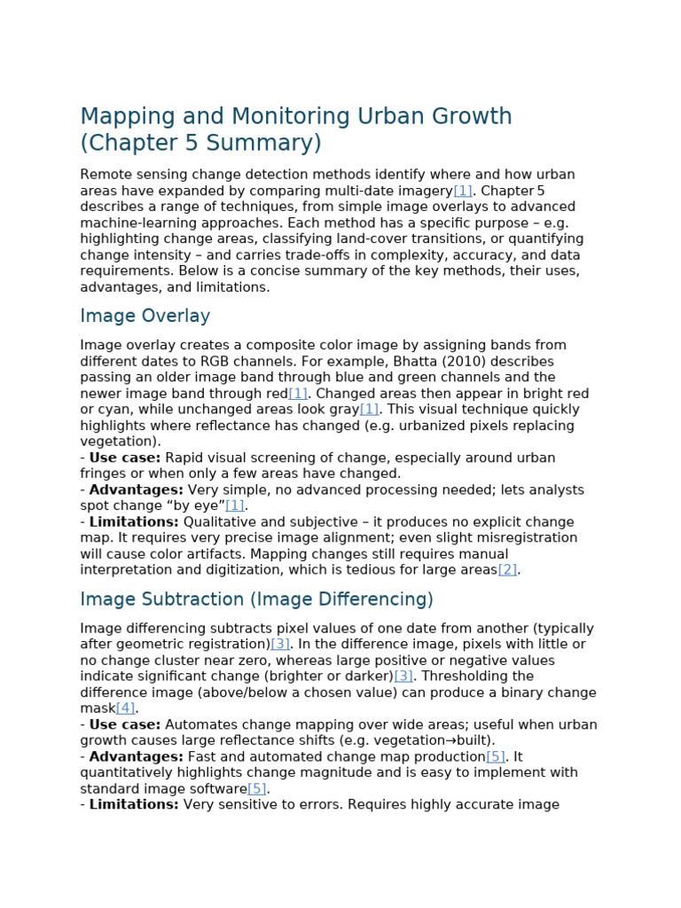 Mapping and Monitoring Urban Growth (Chapter 5 Summary) | PDF | Image | Pixel