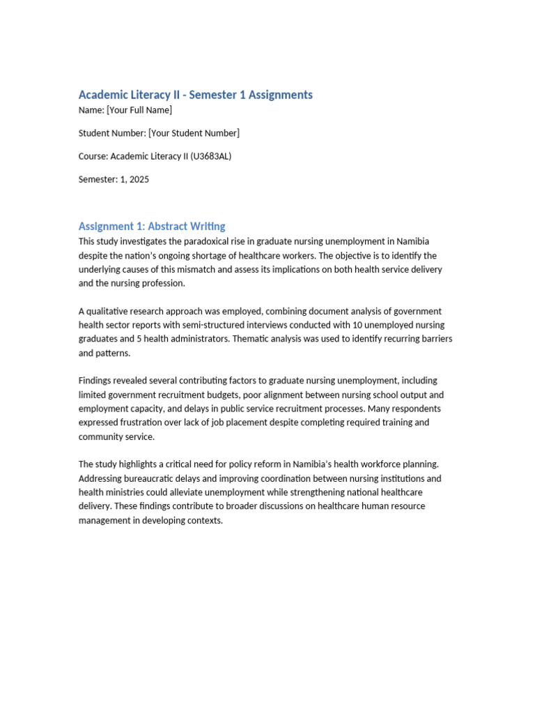 Academic Literacy Assignments Compiled | PDF | Unemployment | Health Care