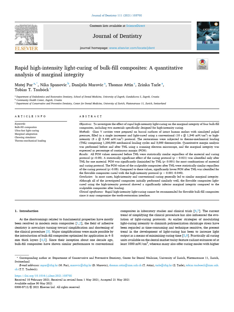 Rapid High-Intensity Light Curing of Bulk Fill Composites A ...