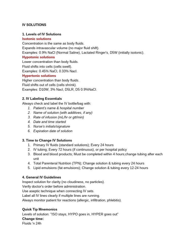 IV Solutions: Types, Labeling, and Guidelines | PDF | Intravenous ...