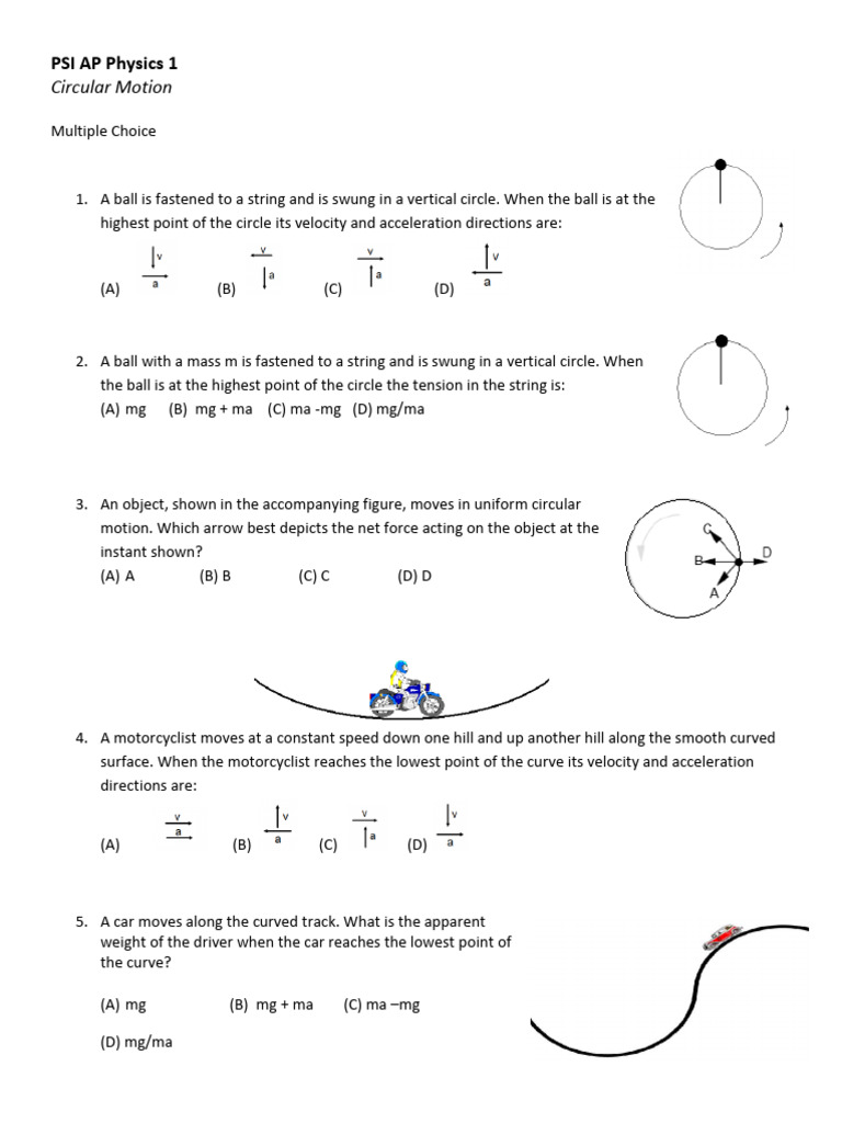 Circular Motion Practice Questions | PDF | Force | Acceleration