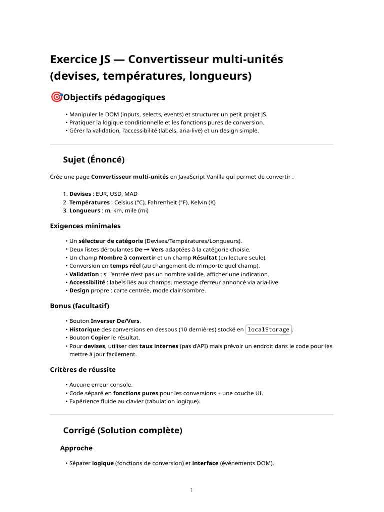 Exercice Js — Convertisseur Multi‑Unités (Devises, Températures ...