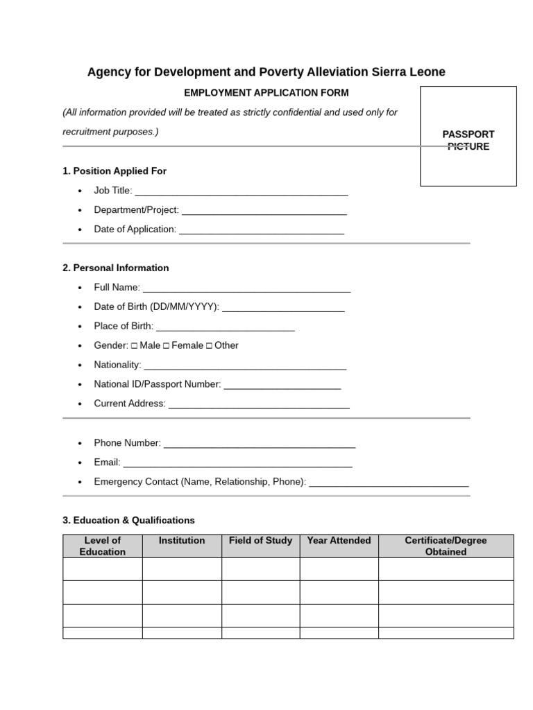 EMPLOYMENT APPLICATION FORM | PDF