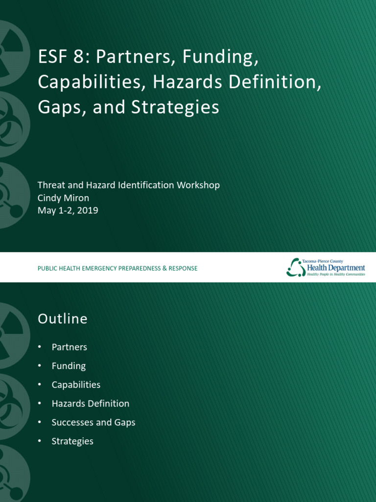 ESF 8 Partners Funding Capabilities Hazards Definition Gaps and ...