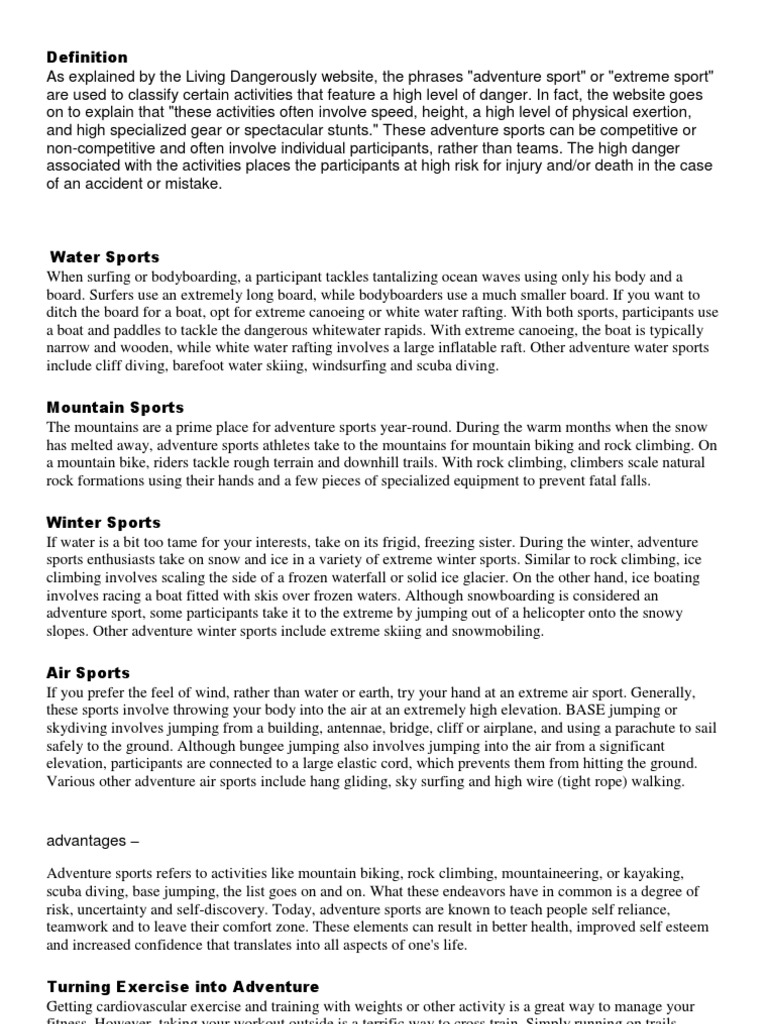 Adventure Sports Project | PDF | Rock Climbing | Scuba Diving