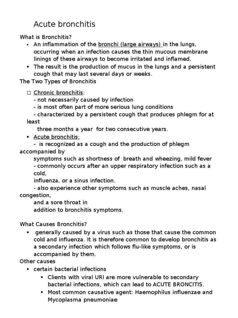 Acute Bronchitis Handout | PDF | Bronchitis | Cough