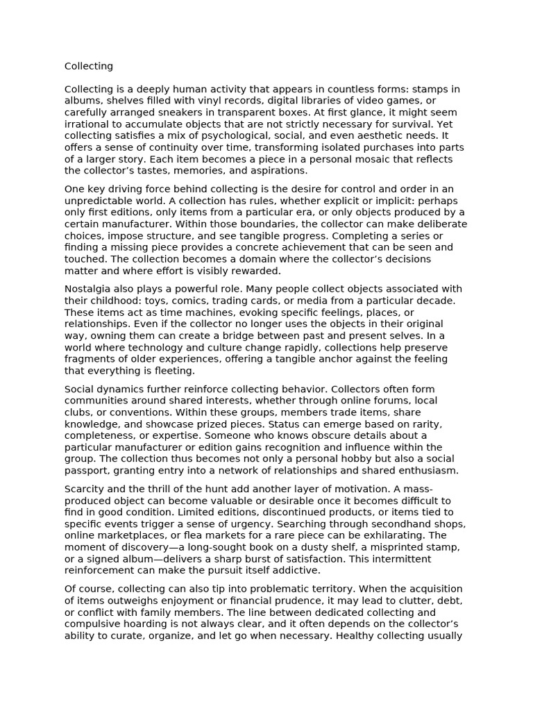 The Psychology and Joy of Collecting | PDF | Behavioural Sciences ...