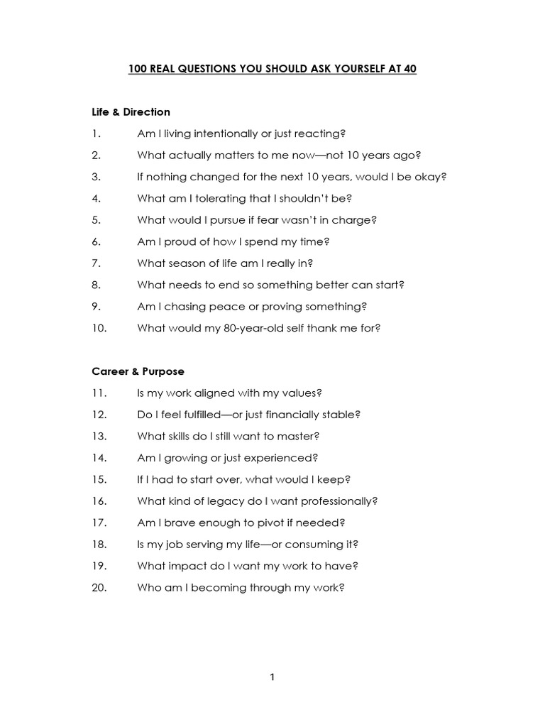 100 Questions for Turning 40 | PDF | Parenting | Social Psychology