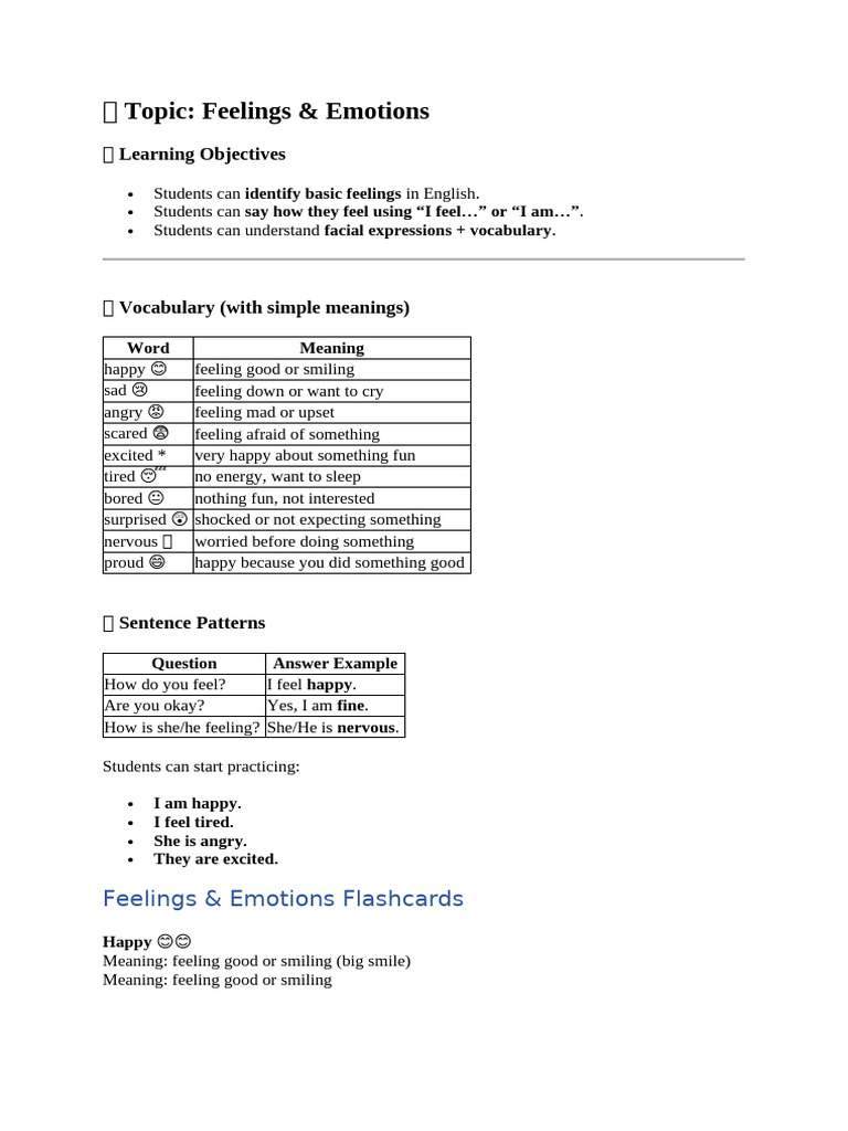 Basic Feelings and Emotions Guide | PDF