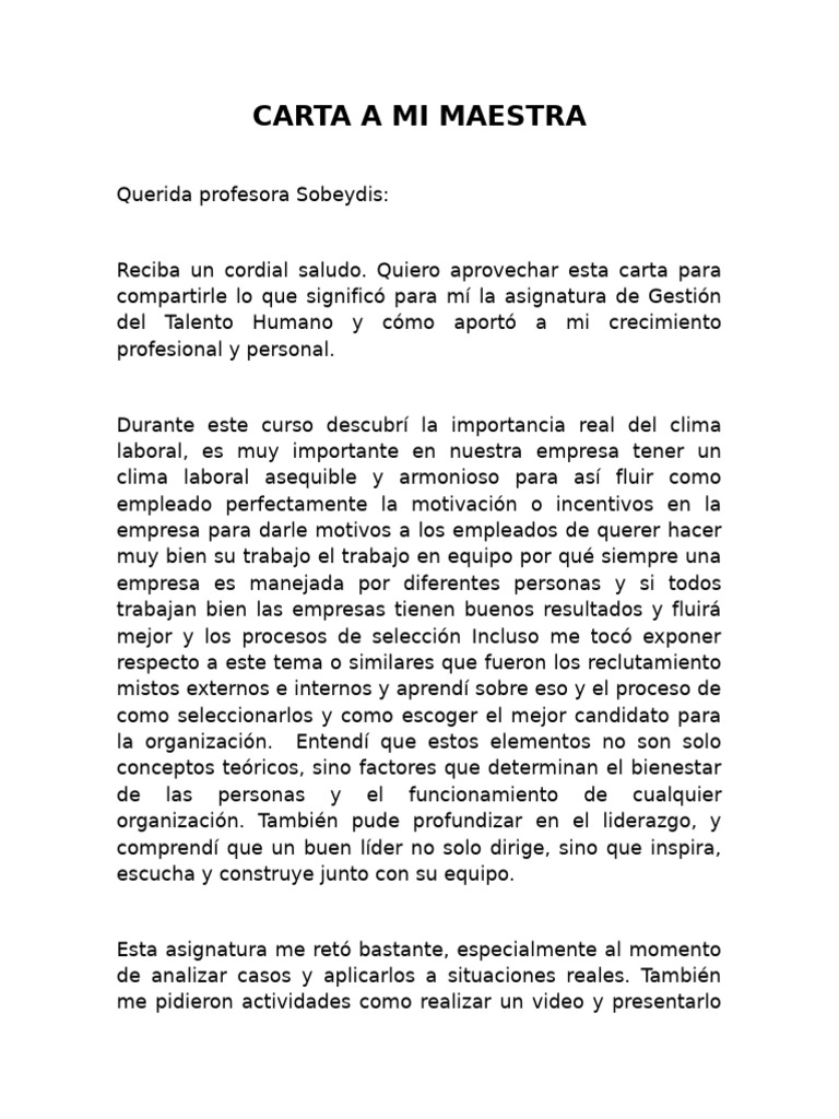 Carta A Mi Maestra | PDF | Reclutamiento | Sicología