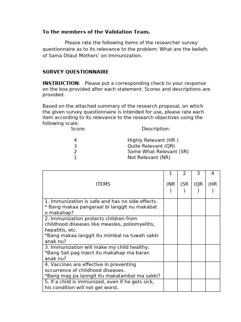 Sample - Content Validity Rating | PDF | Health Sciences | Public Health