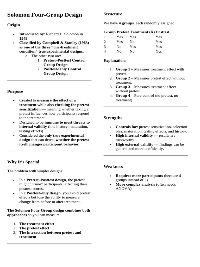 Solomon Four Explanation | PDF | Validity (Statistics) | Cognition