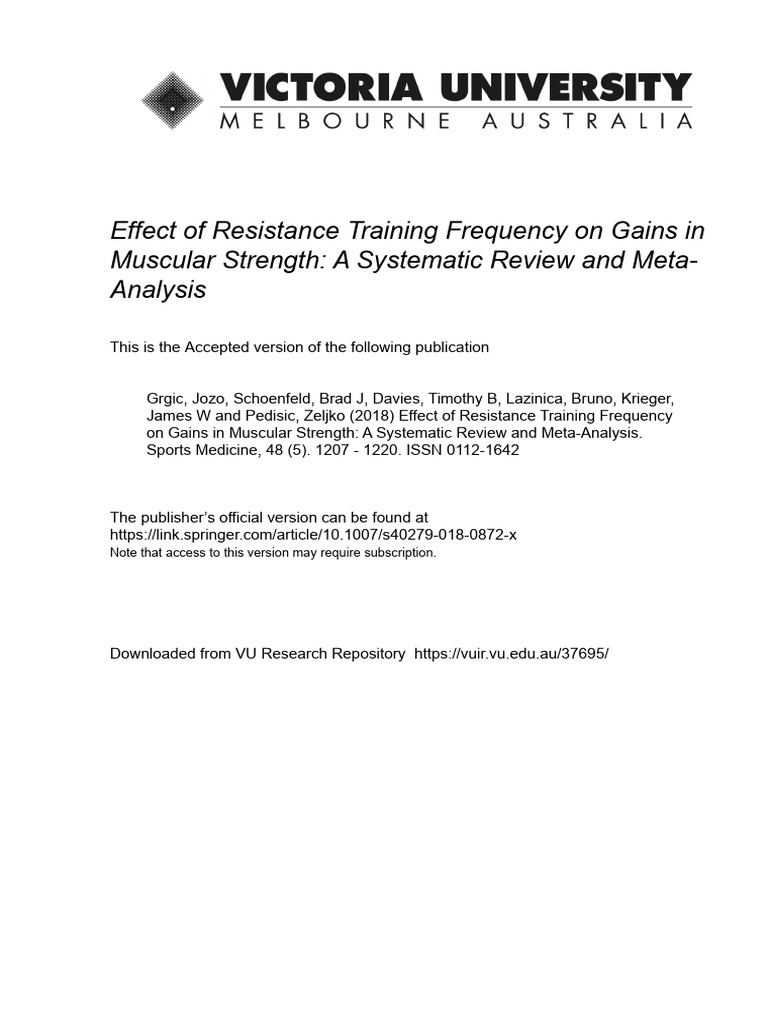 Resistance Training Frequency and Strength Gains | PDF | Meta Analysis ...