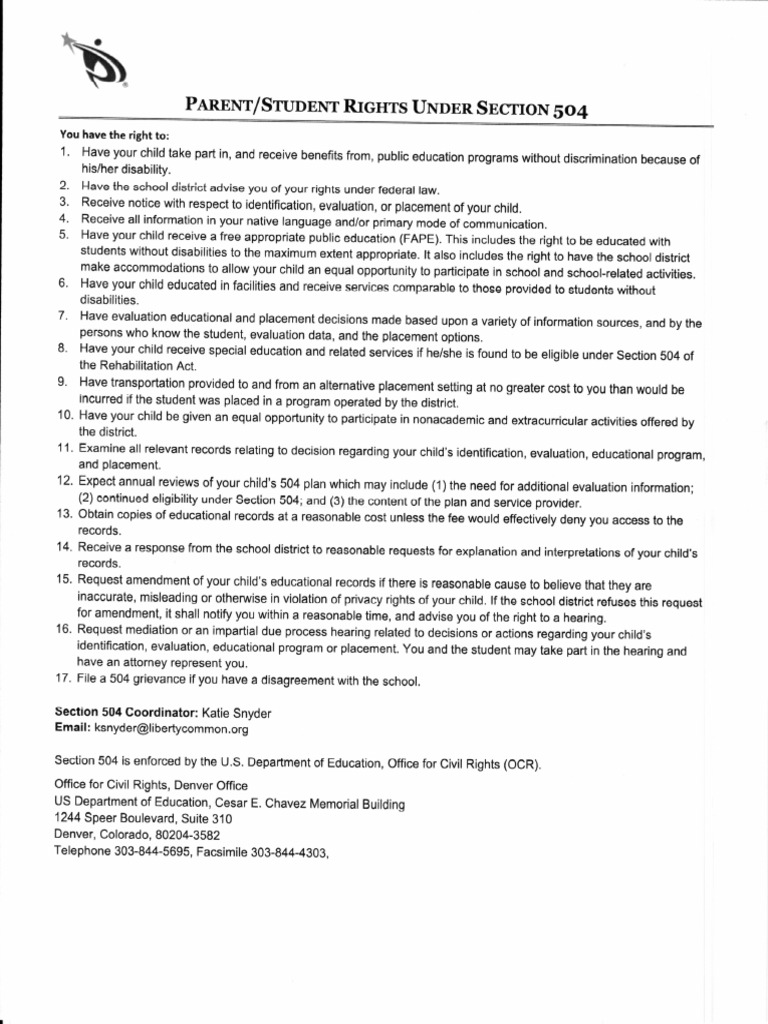 Section 504 Initial Documents | PDF