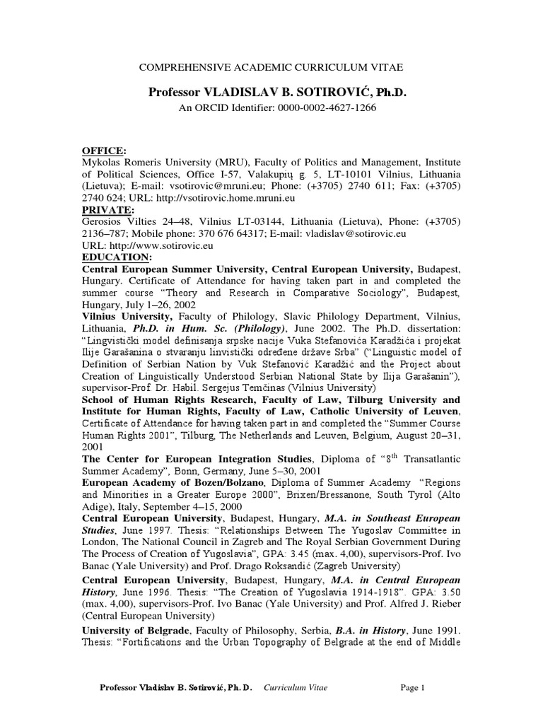 CV/Resume Vladislav B. Sotirovic | PDF | Lithuania | Serbia
