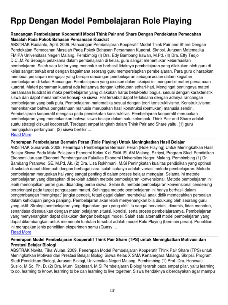 RPP Dengan Model Pembelajaran Role Playing | PDF