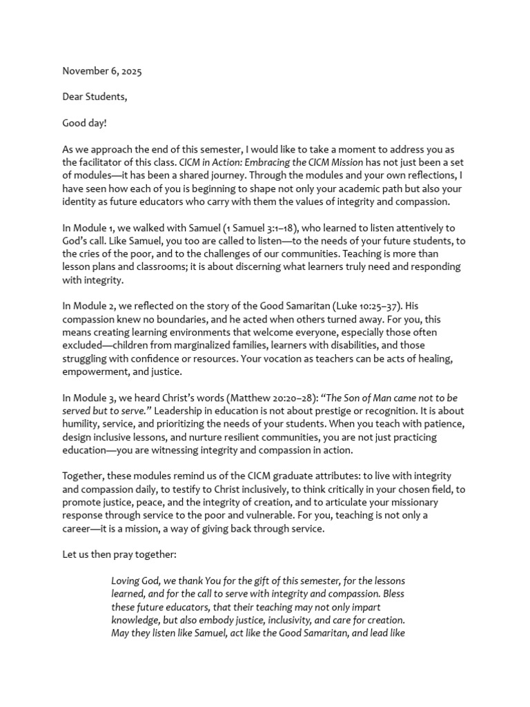 To My BSED Students | PDF | Teachers | Compassion
