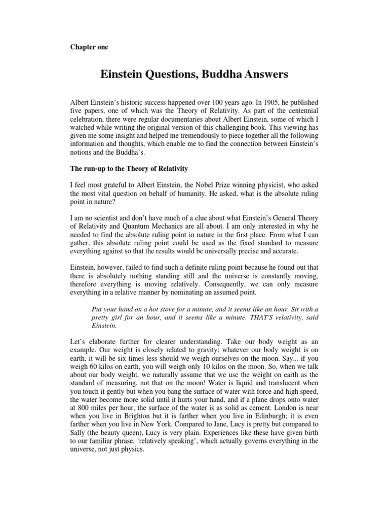 Einstein Questions, Buddha Answers Chapter One | PDF | Absolute ...