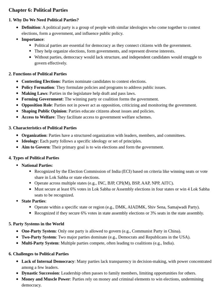 Notes on Political Parties | PDF | Political Parties | Elections