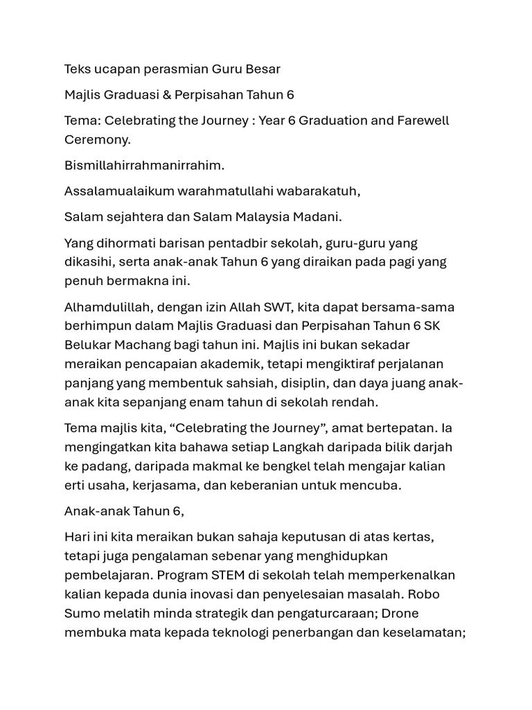 Ucapan Perasmian Graduasi Tahun 6 | PDF