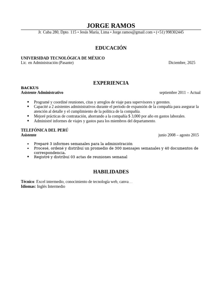 Ejemplo de CV Modelo Harvard | PDF