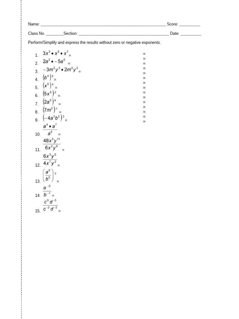 Exponent Exercise For Students | PDF