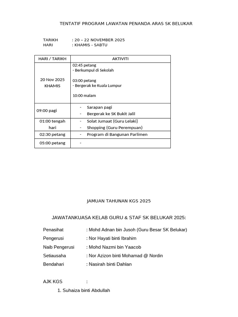 Kgs 2025 Tentatif & Ajk Gerak Kerja 30 Okt 12.49 | PDF