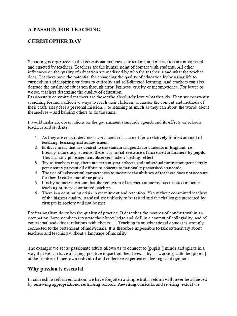 The Importance of Passion in Teaching | PDF | Teachers | Compassion