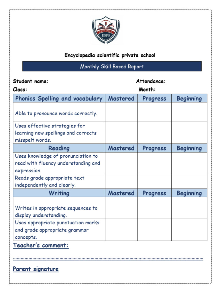 Monthly Skill-Based Report Template | PDF
