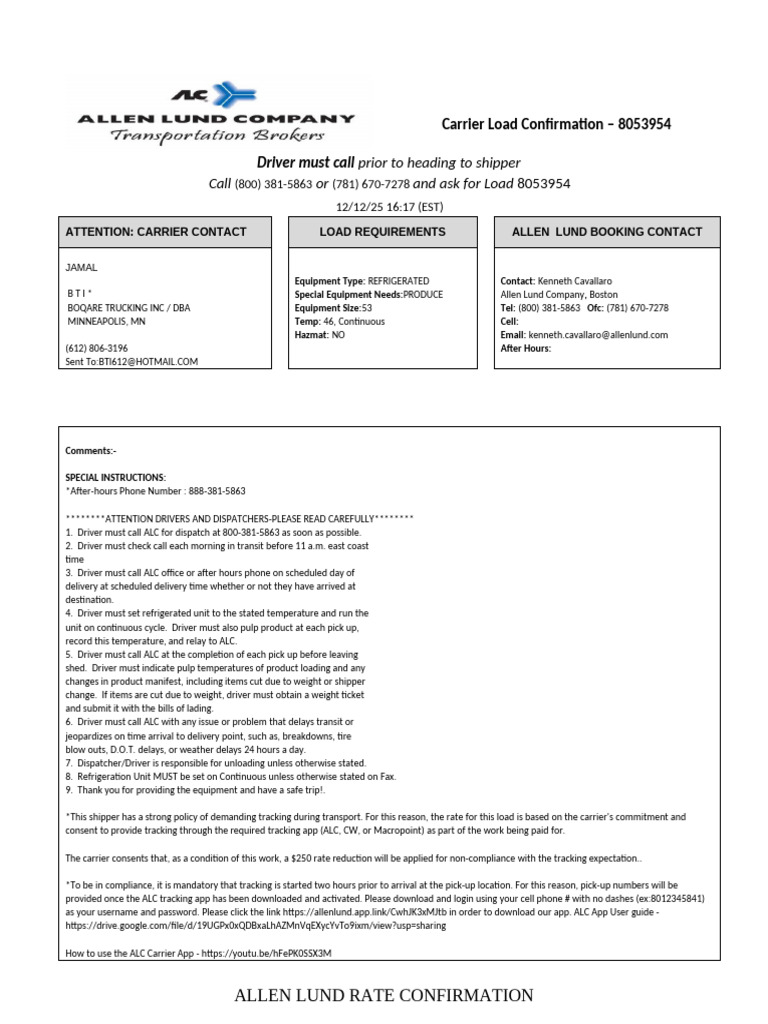Carrier Load Confirmation 8053954 Details | PDF | Cargo | Transport