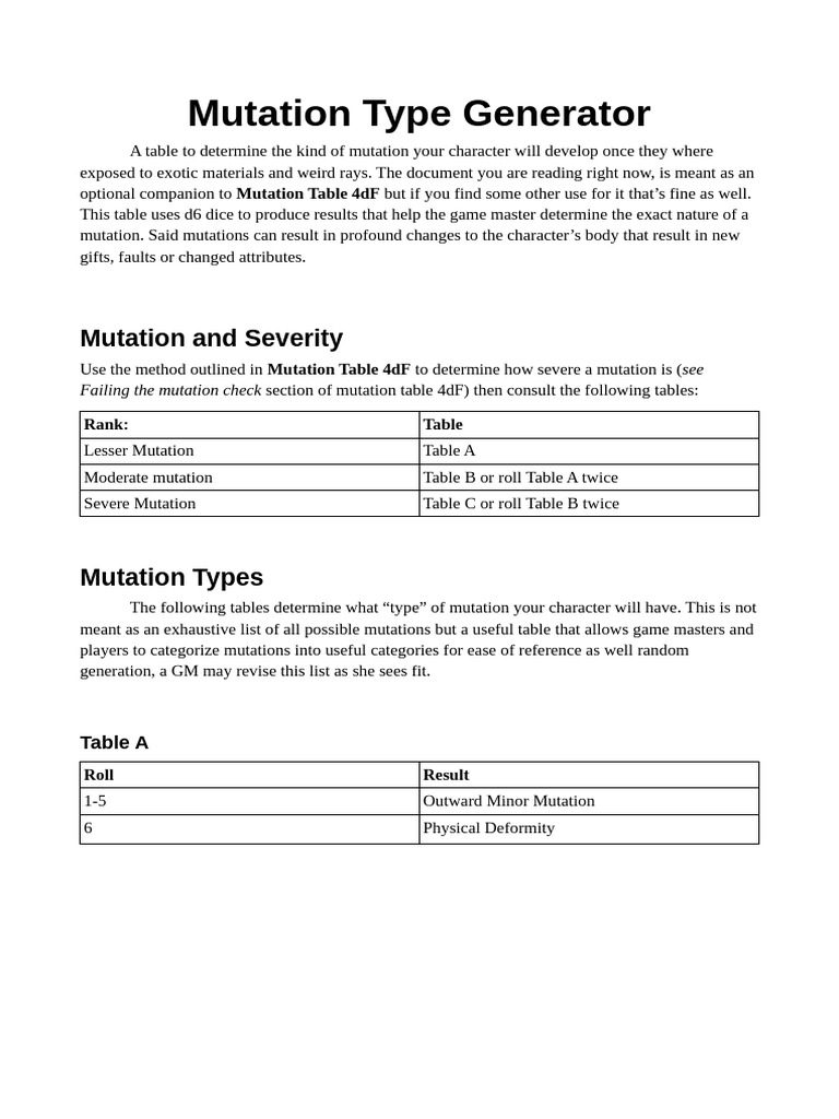 Character Mutation Type Guide | PDF | Mind | Mutation