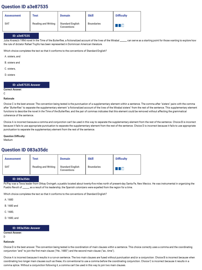 SAT English Conventions Practice Questions | PDF | Plural | Comma