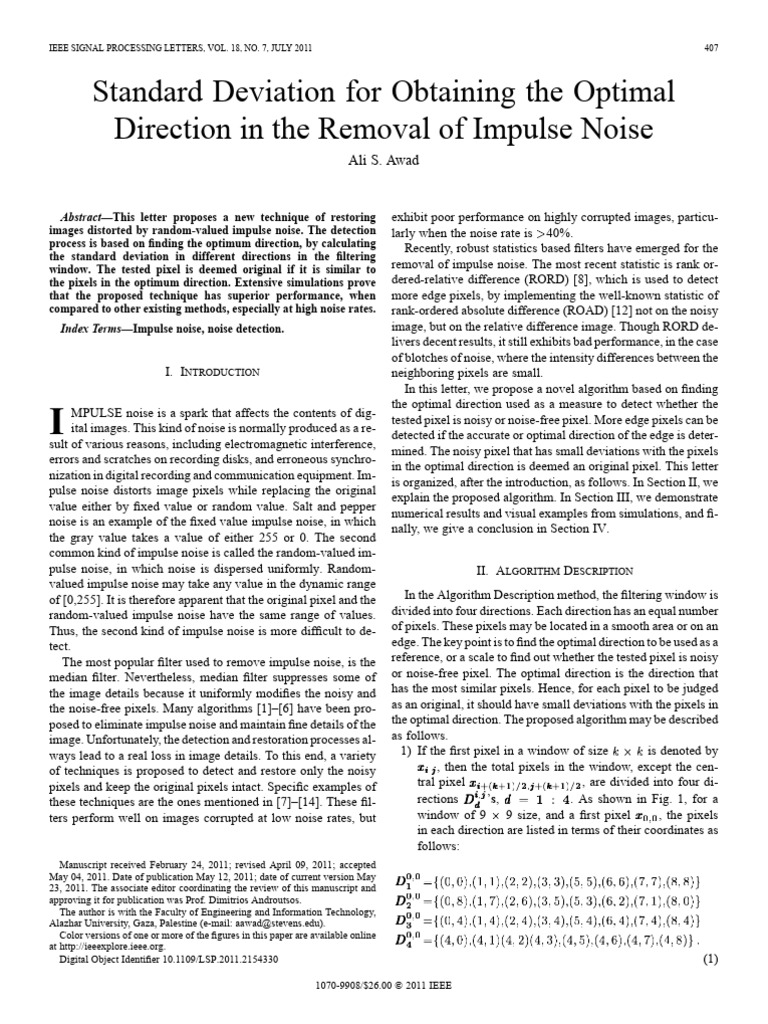 Optimal Direction for Impulse Noise Removal | PDF | Mathematical ...