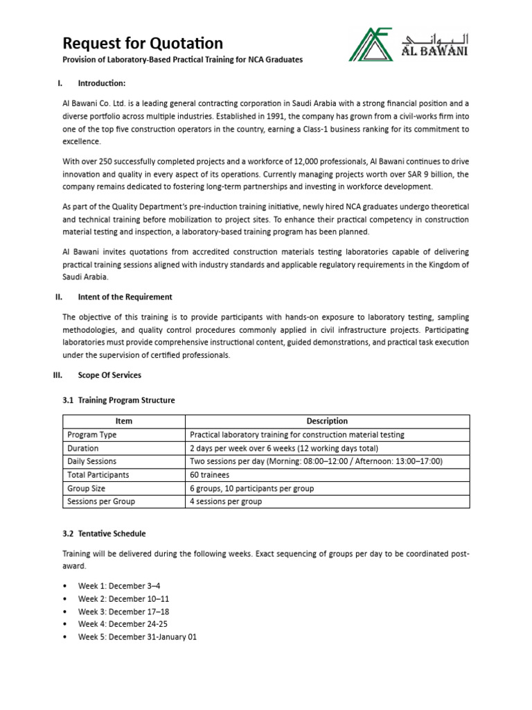 RFQ Document - LabTest Training For NCA Graduates FY2025 | PDF