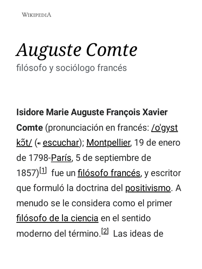 Auguste Comte - Wikipedia, La Enciclopedia Libre | PDF | Positivismo ...