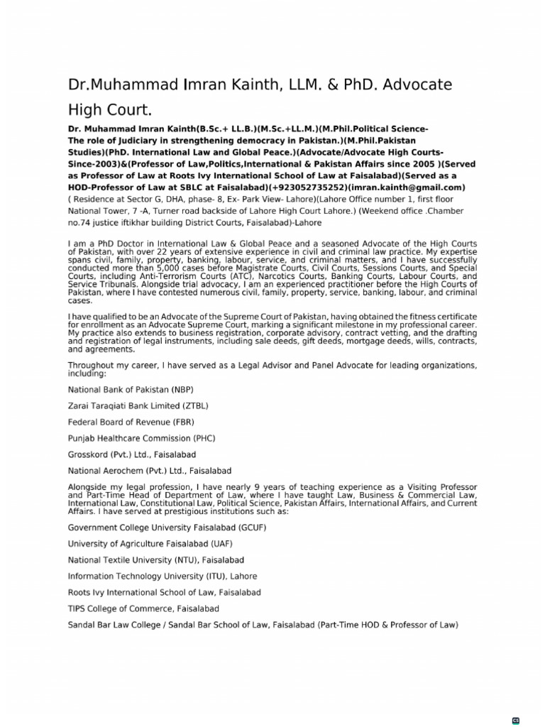 CV of Dr M Imran Kainth (2) | PDF