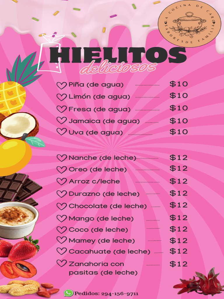 Menú Paletas de Hielo Ilustrado Rosa | PDF