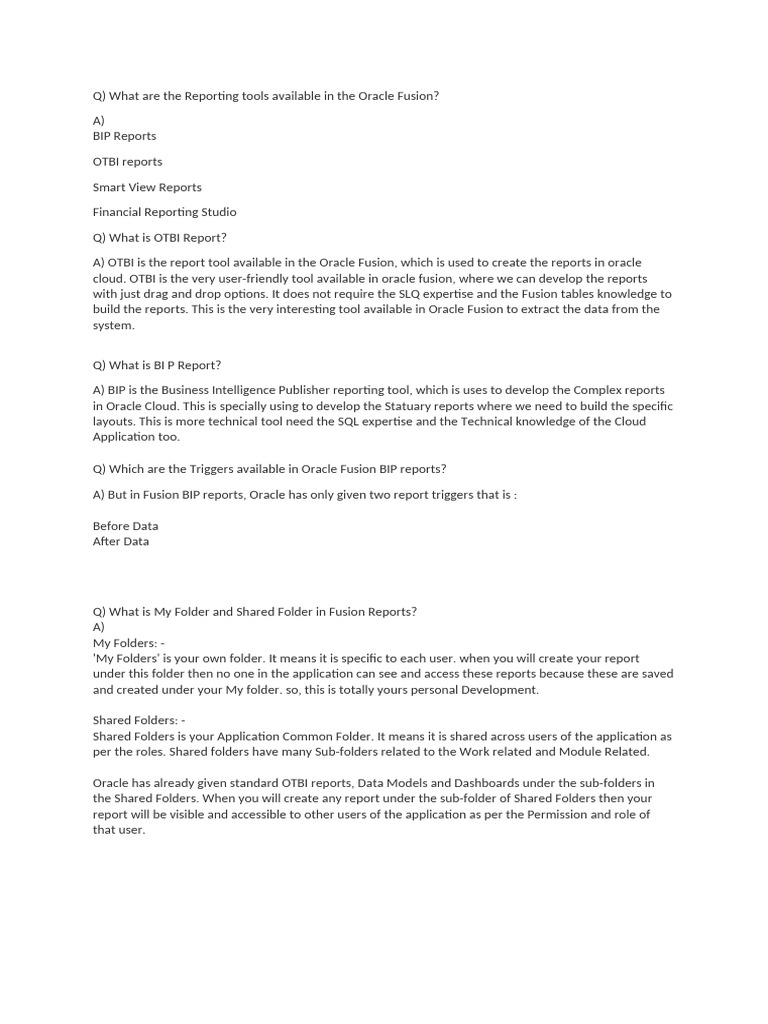 Bi Report Q&A | PDF | Oracle Corporation | Computer Science