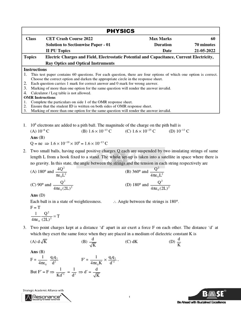 Physics Questions For 12th Grade | PDF | Electric Field | Optics