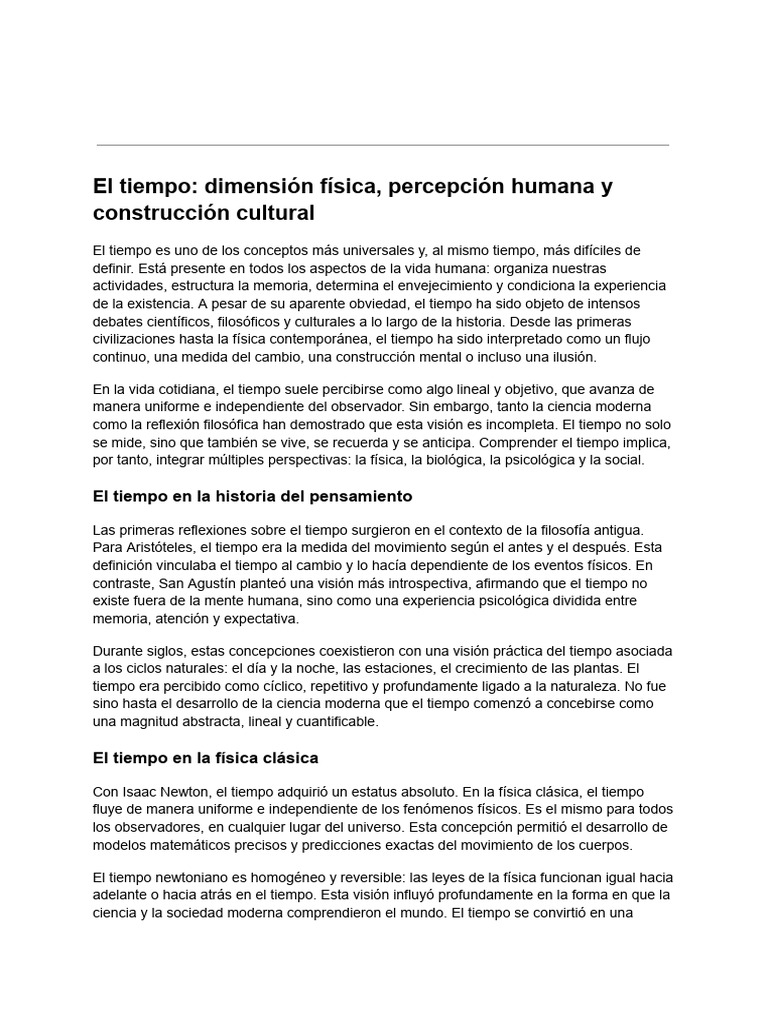 El Tiempo: Dimensión Física, Percepción Humana y Construcción Cultural ...
