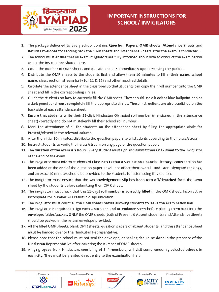 Exam Instructions for Invigilators | PDF