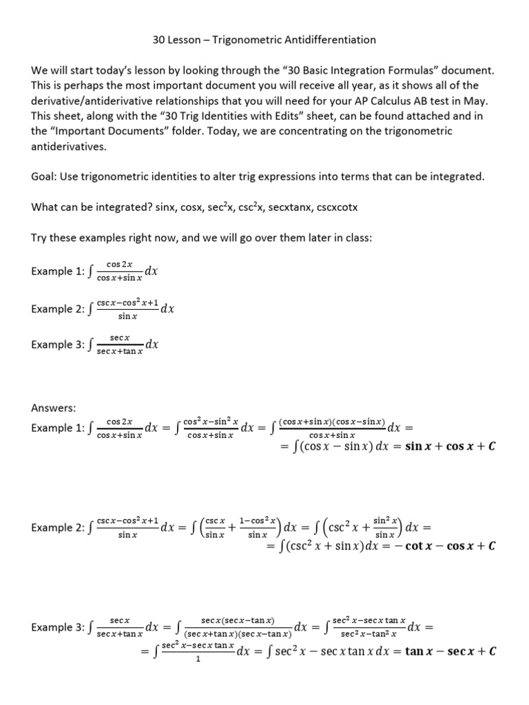Trigonometric Antidifferentiation Guide | PDF | Euclid | Geometry