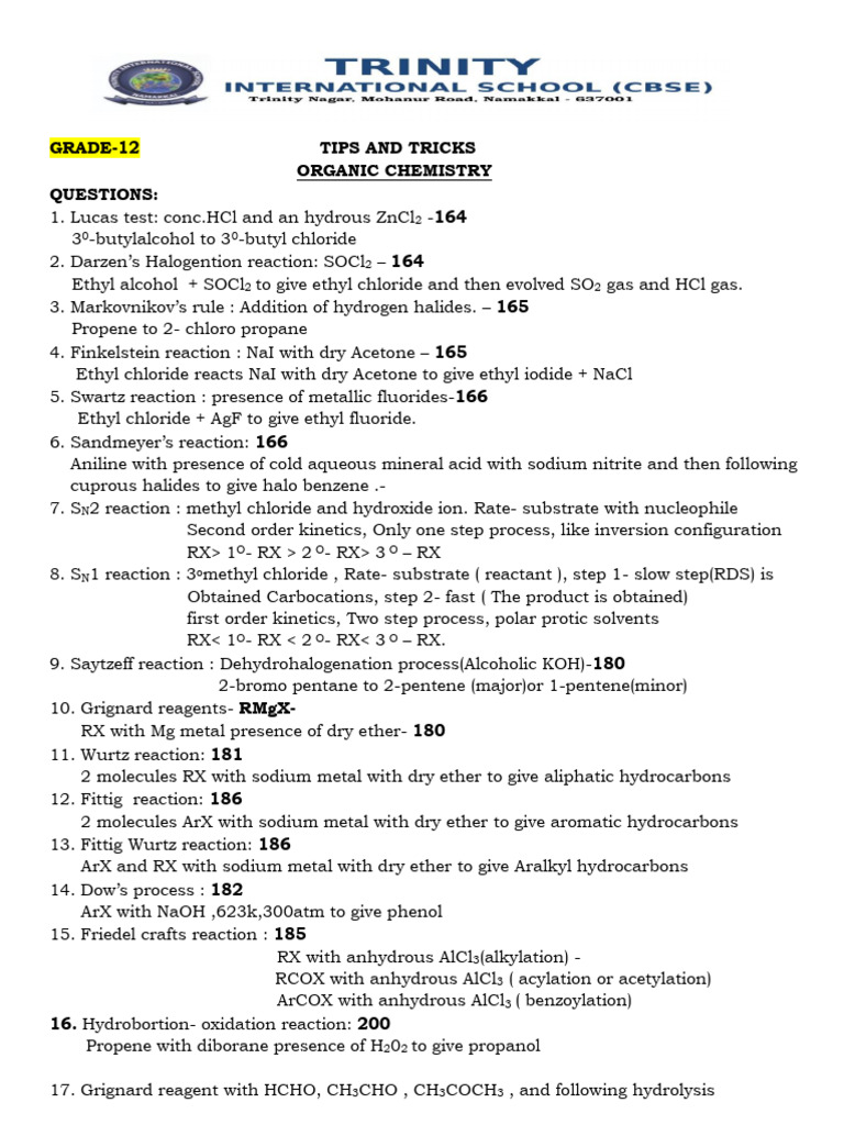 Grade 12 Organic Chemistry Reactions Guide | PDF | Chemistry | Organic ...