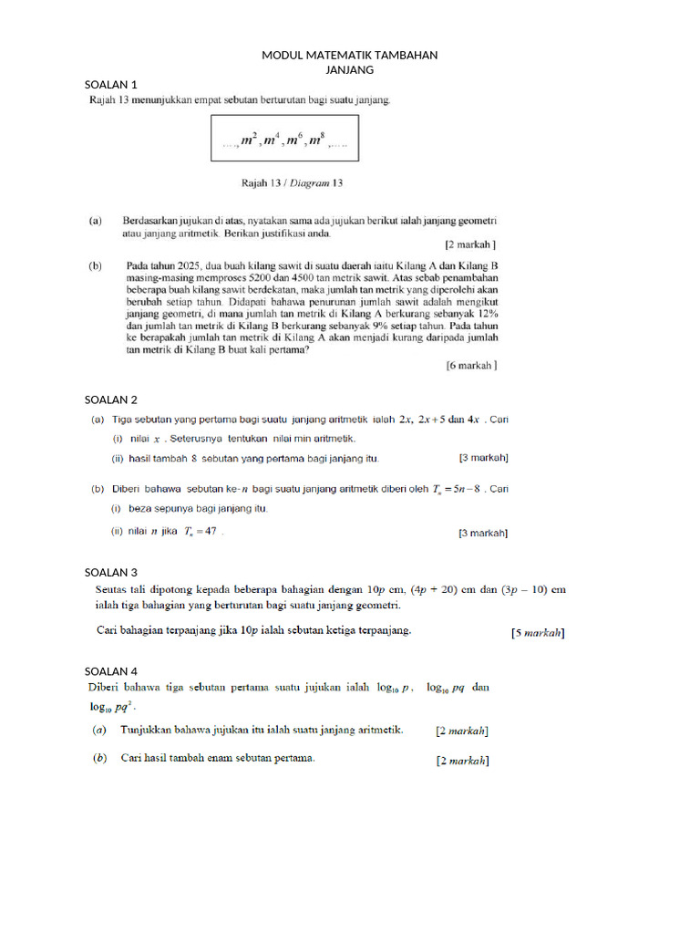 Modul Matematik Tambahan - Janjang | PDF