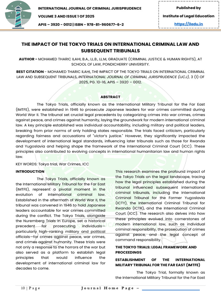 Tokyo Trials' Impact on Criminal Law | PDF | War Crime | Nuremberg Trials