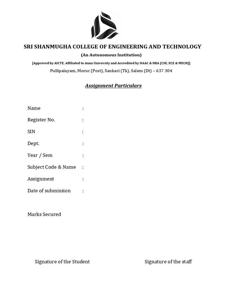Assignment Front Page | PDF