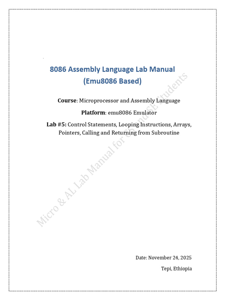 8086 Assembly Lab Manual 5 | PDF | Pointer (Computer Programming ...