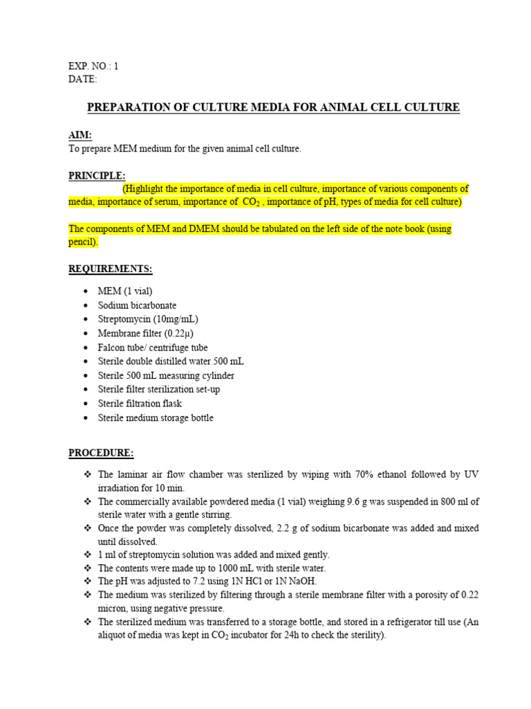 Preparing MEM Medium for Cell Culture | PDF