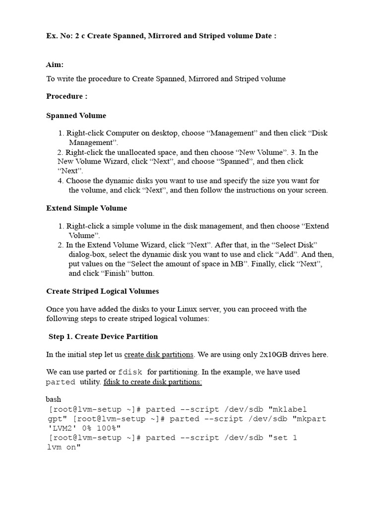 Create Spanned, Mirrored, Striped Volumes | PDF | Utility Software ...